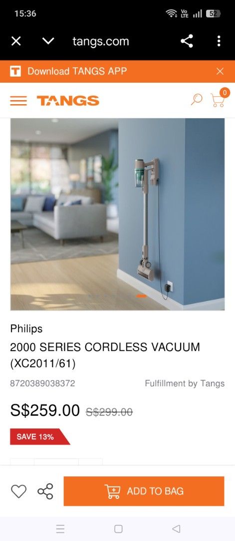 Philips 2000 Series Cordless Vacuum (XC2011/61), TV & Home Appliances ...