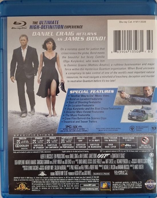 Quantum of Solace 新鐵金剛之量子殺機 Blu-ray Bluray 藍光碟 美版 中英文字幕 Marc Forster ...