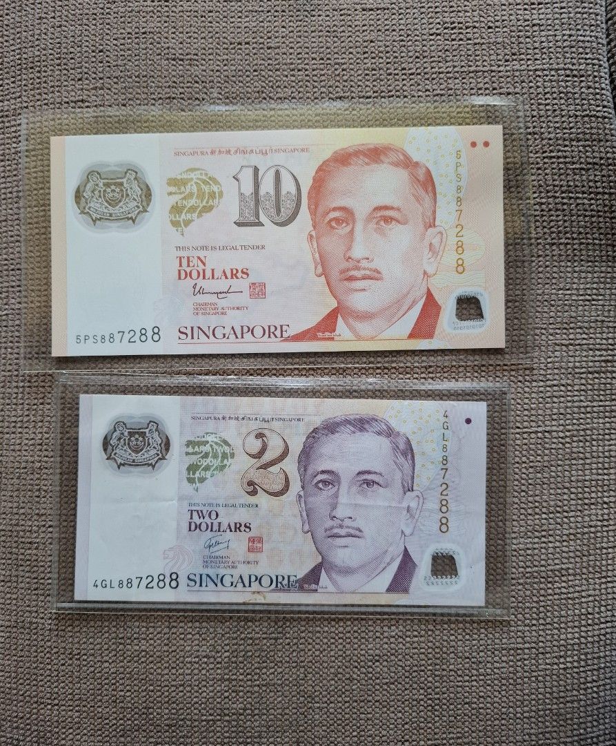 發發xx發發 Same number 88 Sg $2 $10 notes Prosperous 88 serial number pair ...