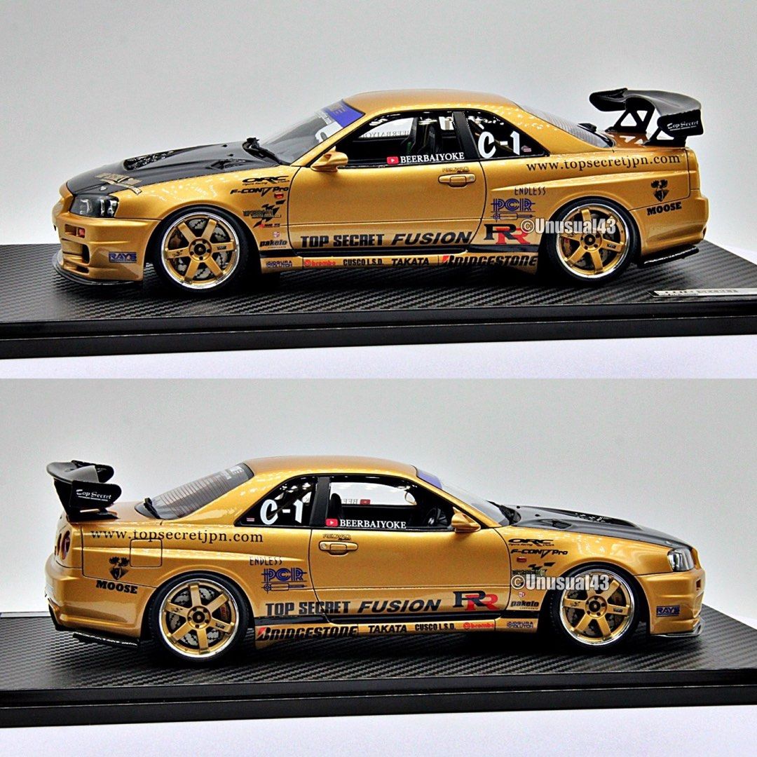 1/18 Ignition Model Top Secret R34 GTR Gold, Hobbies & Toys, Toys ...
