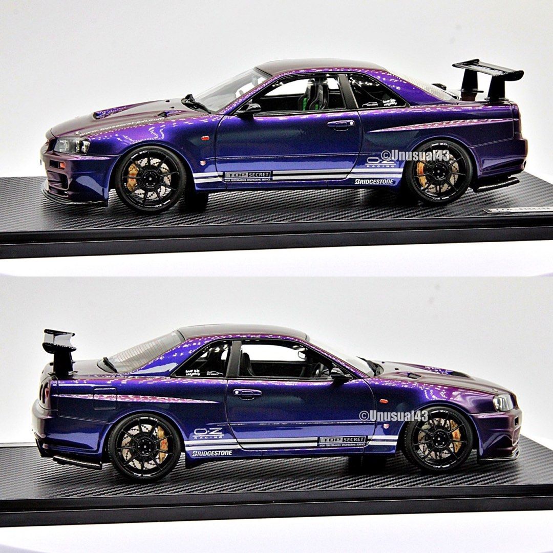 1/18 Ignition Model Top Secret R34 GTR Purple Metallic, Hobbies & Toys ...