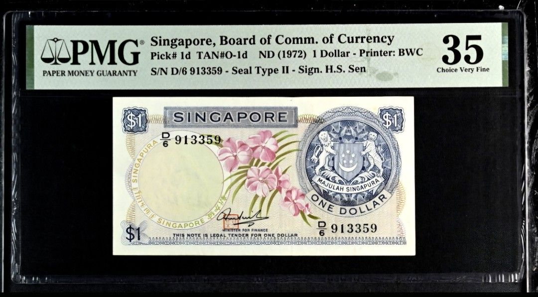 1970 Singapore Orchid $1 HSS Misalignment Error (D6-913359) PMG 35 ...
