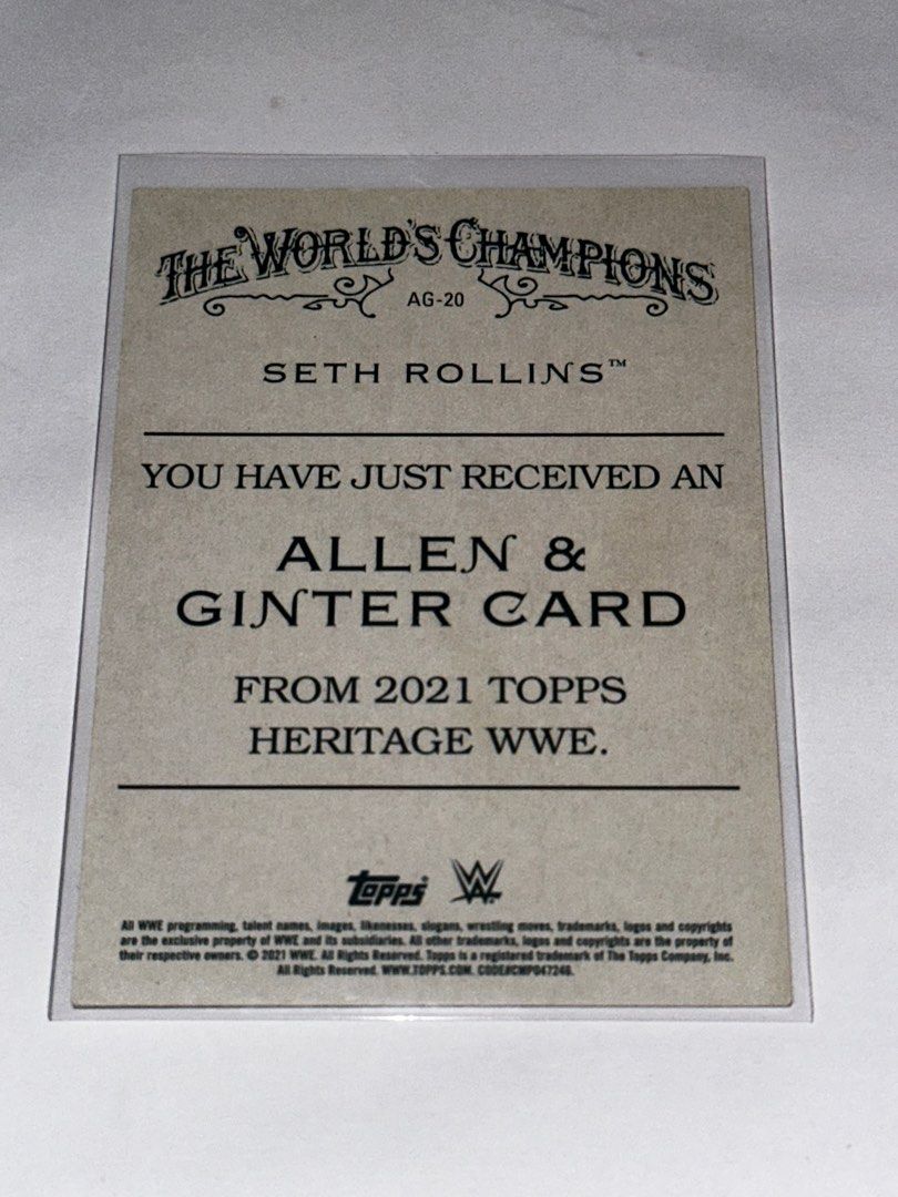 2021 Topps Heritage WWE #AG-20 Seth Rollins Allen & Ginter, Hobbies ...