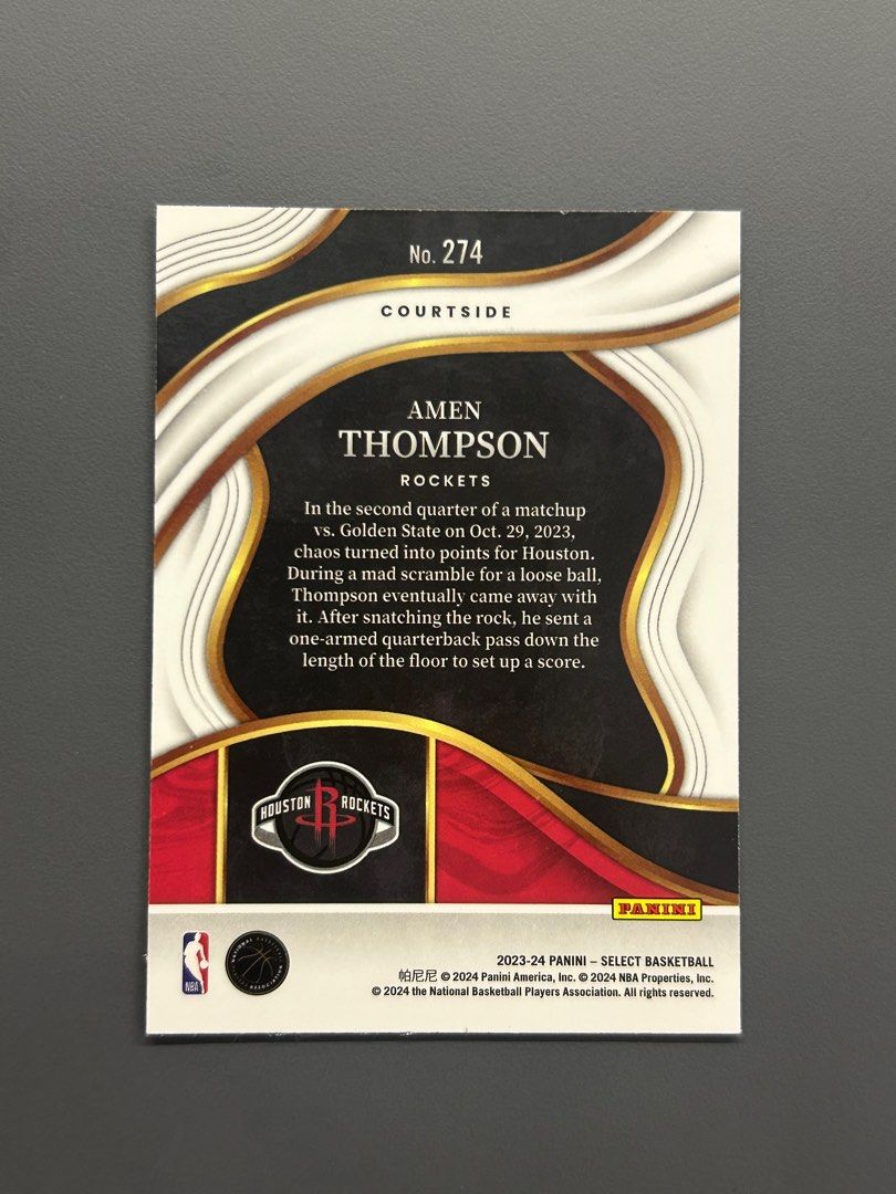 2023-2024 Panini Select Courtside Amen Thompson Rookie Card, Hobbies ...