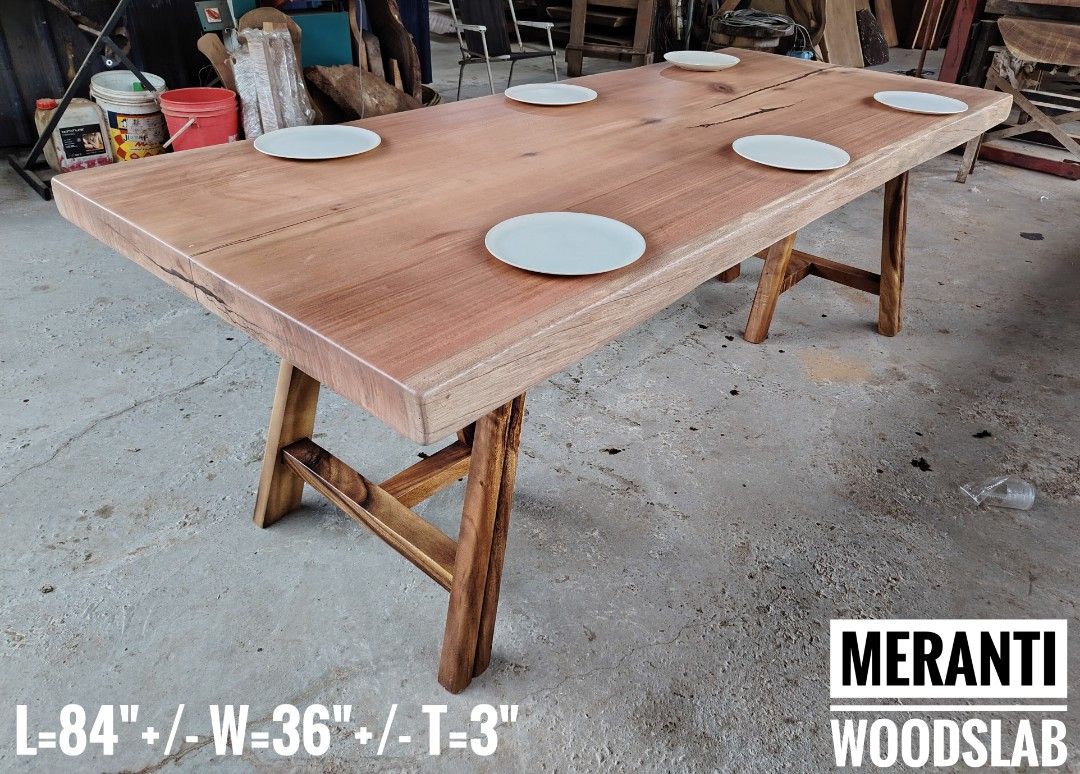 6-8 Seater 7x3ft Dining Table Meja Makan - Meranti Solid Wood Slab ...