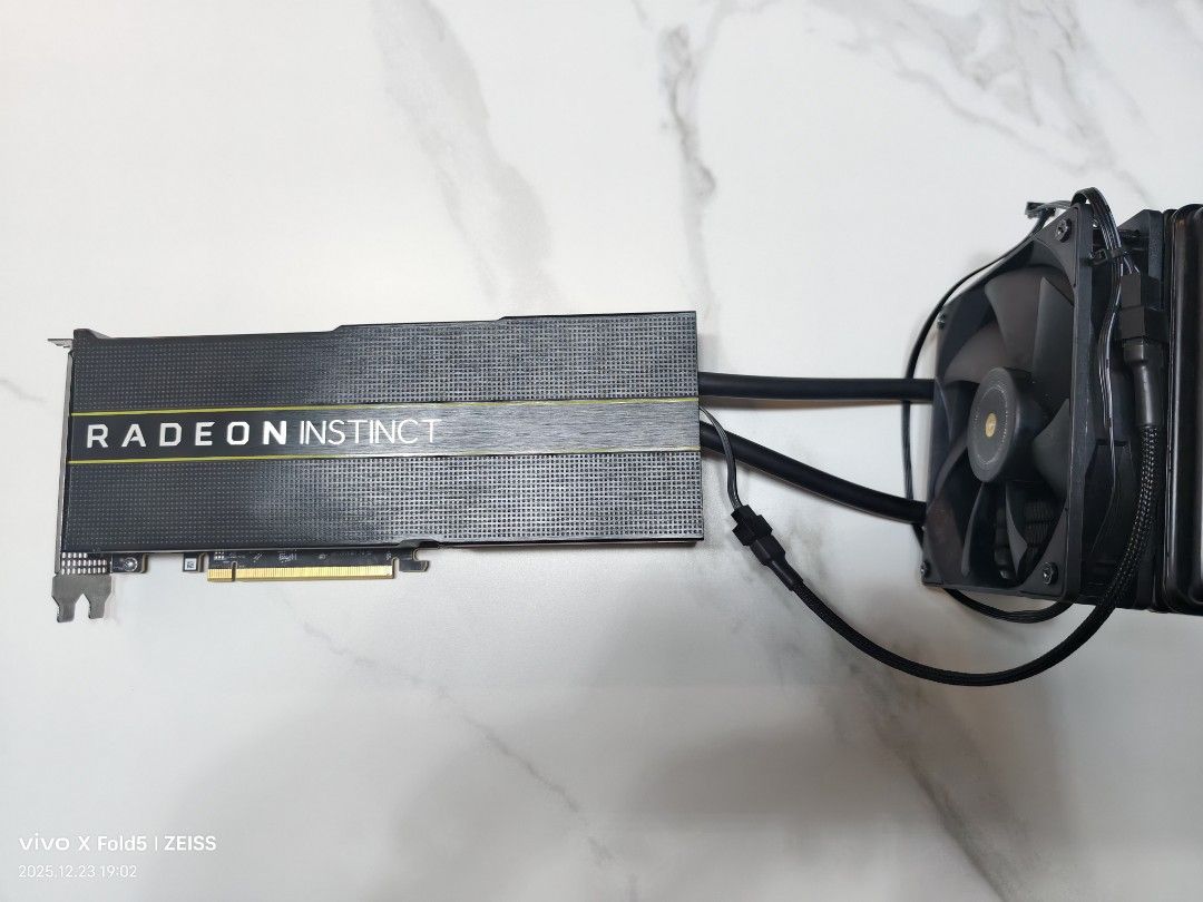 AMD Radeon Instinct MI50 32GB with water cooling system installed, plug ...