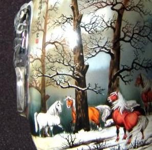 Antique Hand-Painted Snuff Bottle with Horses (70mmWx125mmH), Hobbies ...
