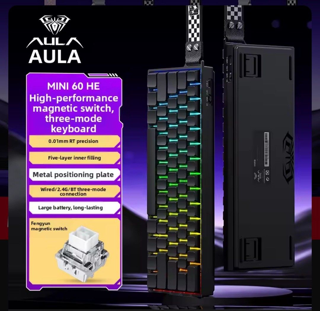 [New] AULA Mini 60 HE Pro Tri Mode Magnetic Switch Mechanical Keyboard ...