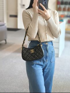 Chanel 23k C19 Small Black Crumpled Calf Gold Hardware Crossbody Bag ...