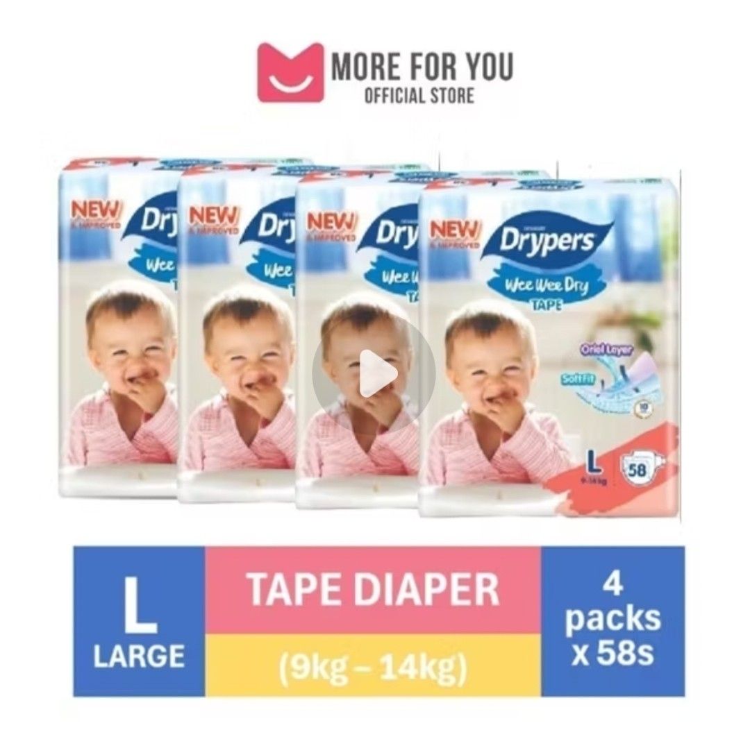 Drypers Wee Wee Dry Tape Diapers - Large, Babies & Kids, Bathing ...