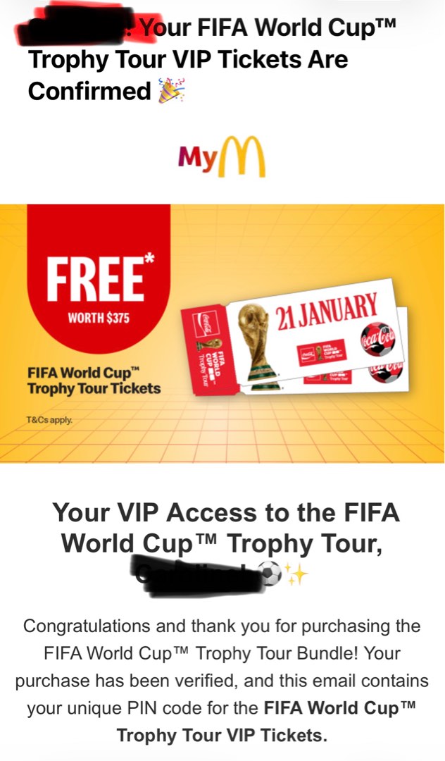 4 tickets for sgd35 - FIFA WORLD CUP TROPHY TOUR VIP TICKETS - KUALA ...