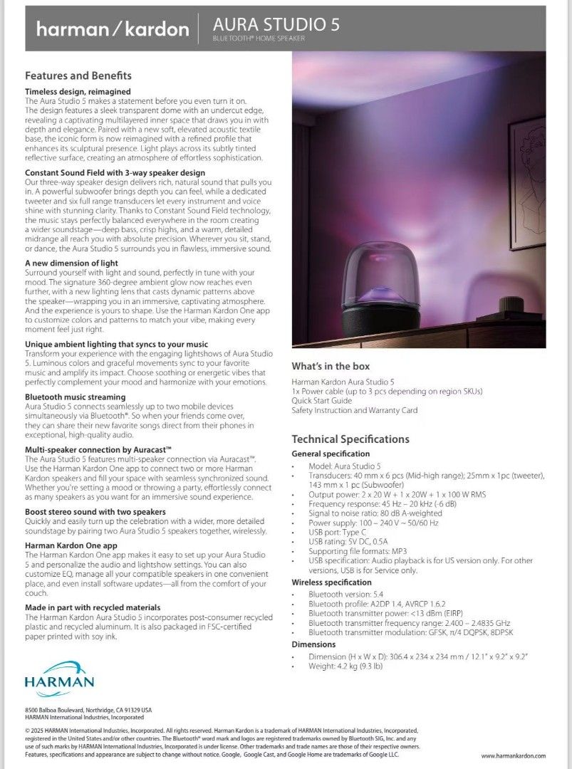 Harman Kardon Aura Studio 5, Audio, Soundbars, Speakers & Amplifiers on ...