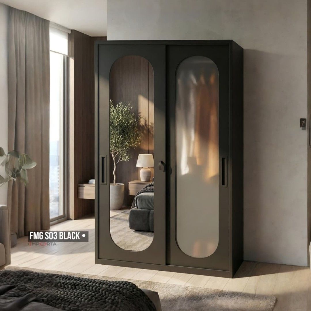 Lemari Pakaian Besi Pintu Sliding Importa FMG S03 Black, Perabotan ...