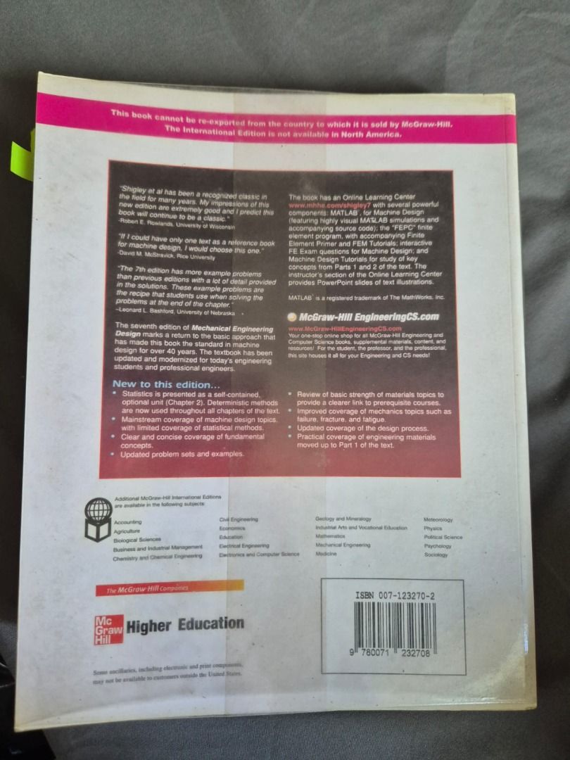 Mechanical Engineering Design Textbook - 7th Edition, Hobbies & Toys ...