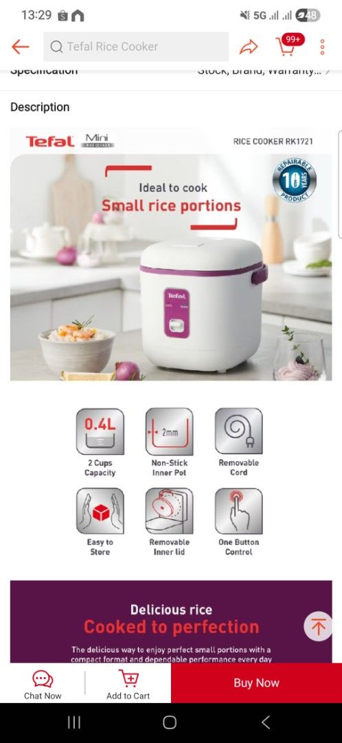 Tefal Mini Rice Cooker RK1721, TV & Home Appliances, Kitchen Appliances ...