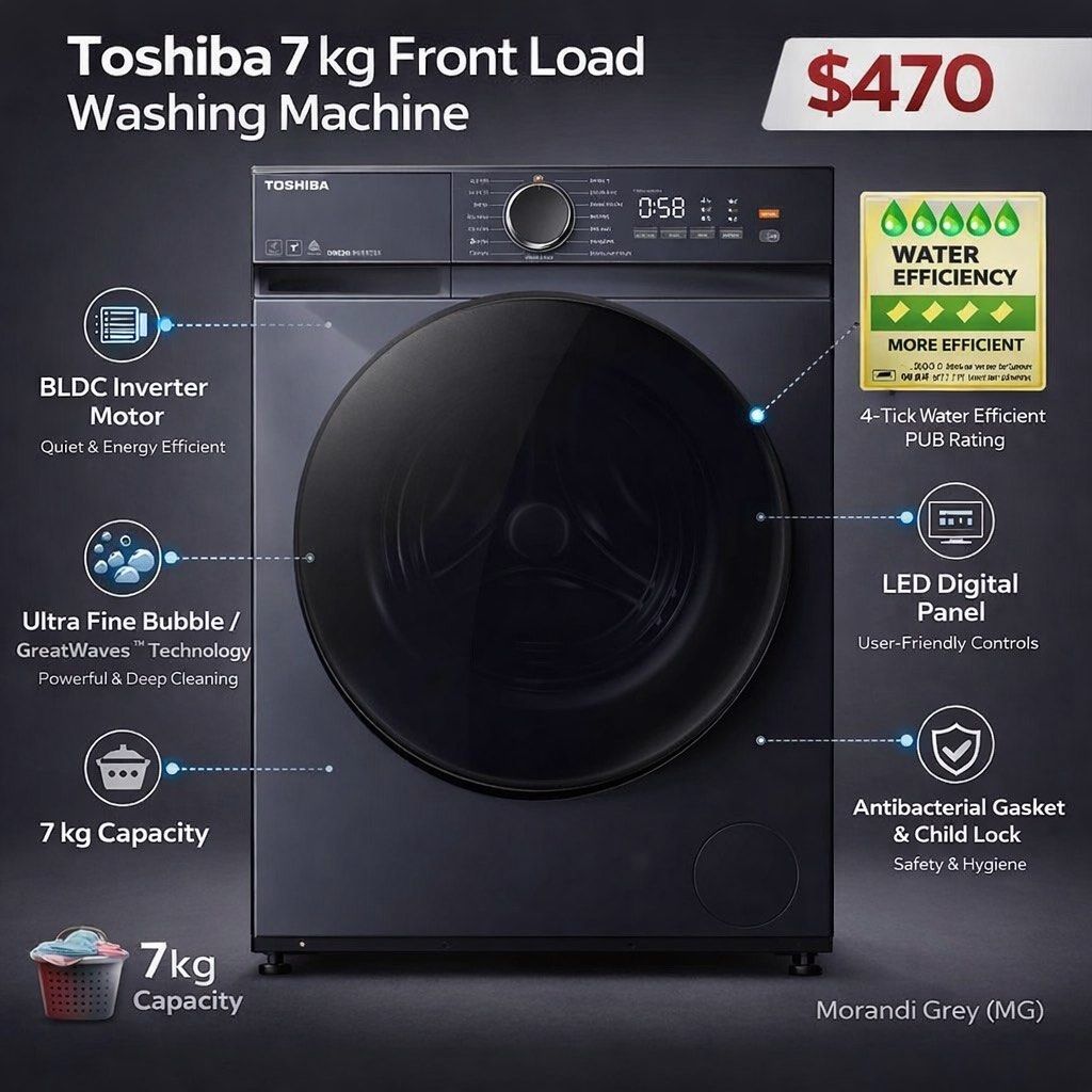 Toshiba 7KG Front Load Washer, TV & Home Appliances, Washing Machines ...