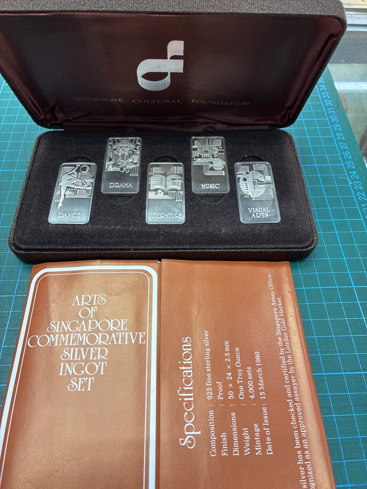 1980 Arts of SG Silver Ingots ( 5pcs 1oz sterling silver ingots with ...