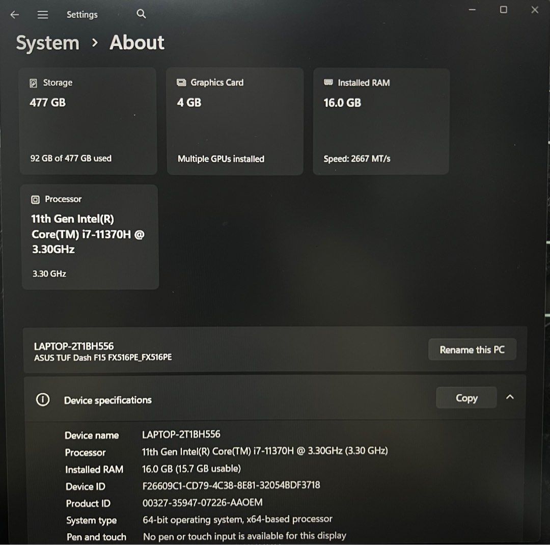 ASUS TUF Dash F15 Gaming Laptop i7 11GEN RTX 3050, Computers & Tech ...