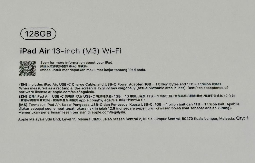 [BNIB] 2025 APPLE iPad Air 13-inch (M3) Wi-Fi 128GB Starlight ...