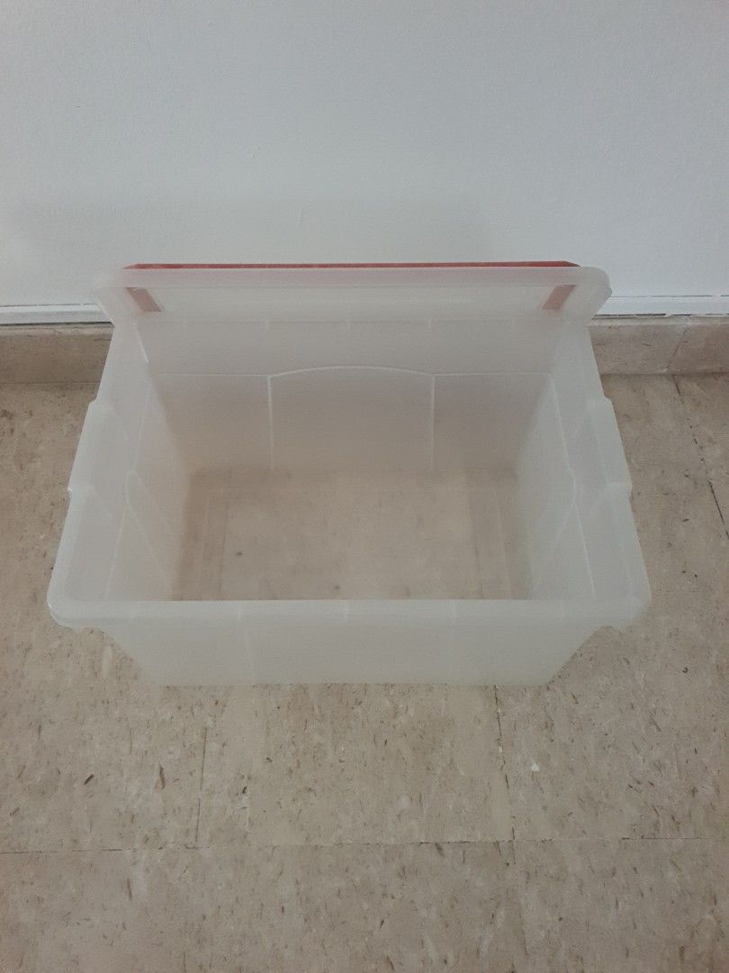Clear Plastic Storage Box with Red Handle, Furniture & Home Living ...
