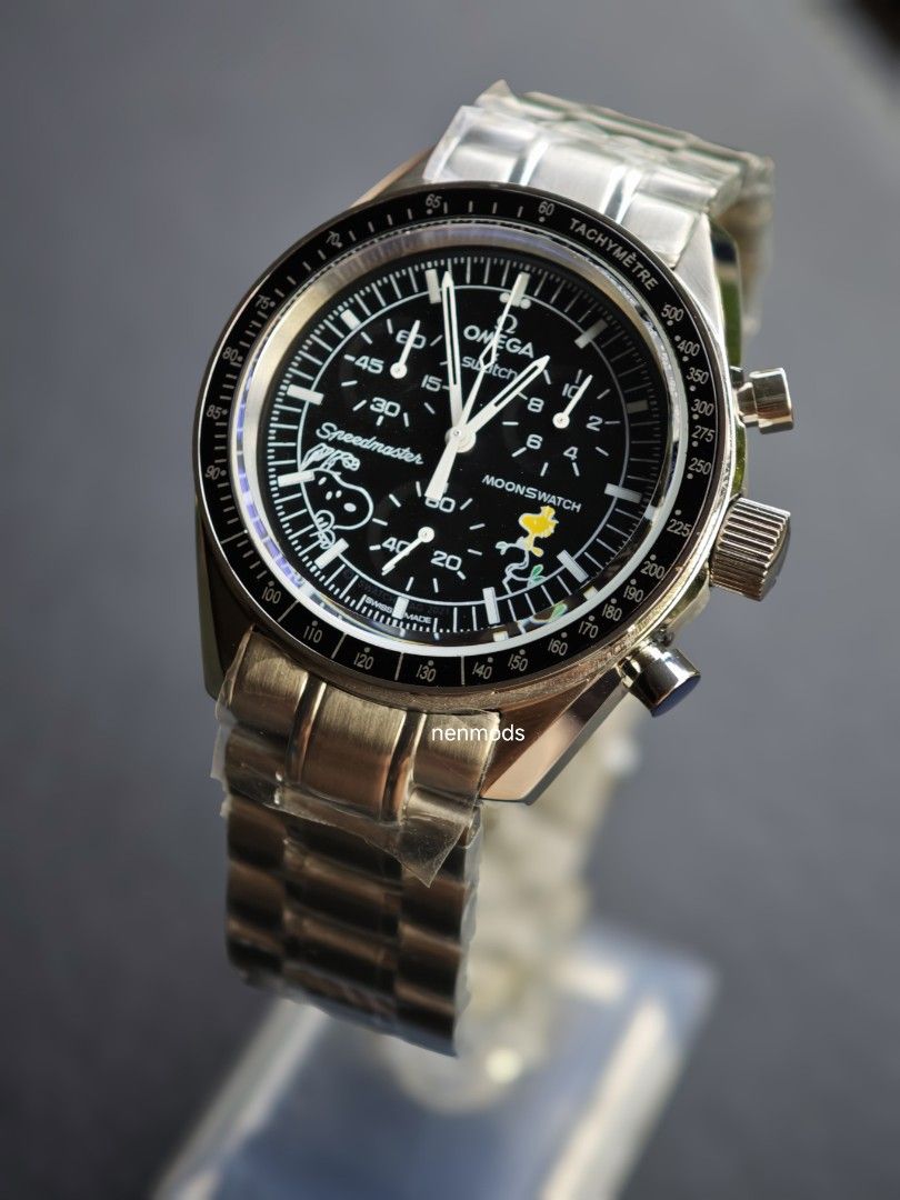 Custom Mod Moonswatch Black Snoopy 40mm PE50, Men's Fashion, Watches ...