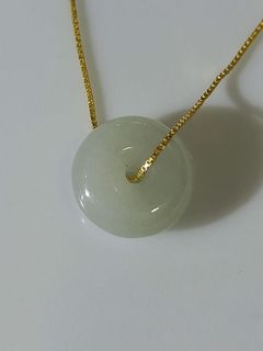 #J819 100% Natural Grade A Donut Jade Jadeite Pendant H13.6m ...