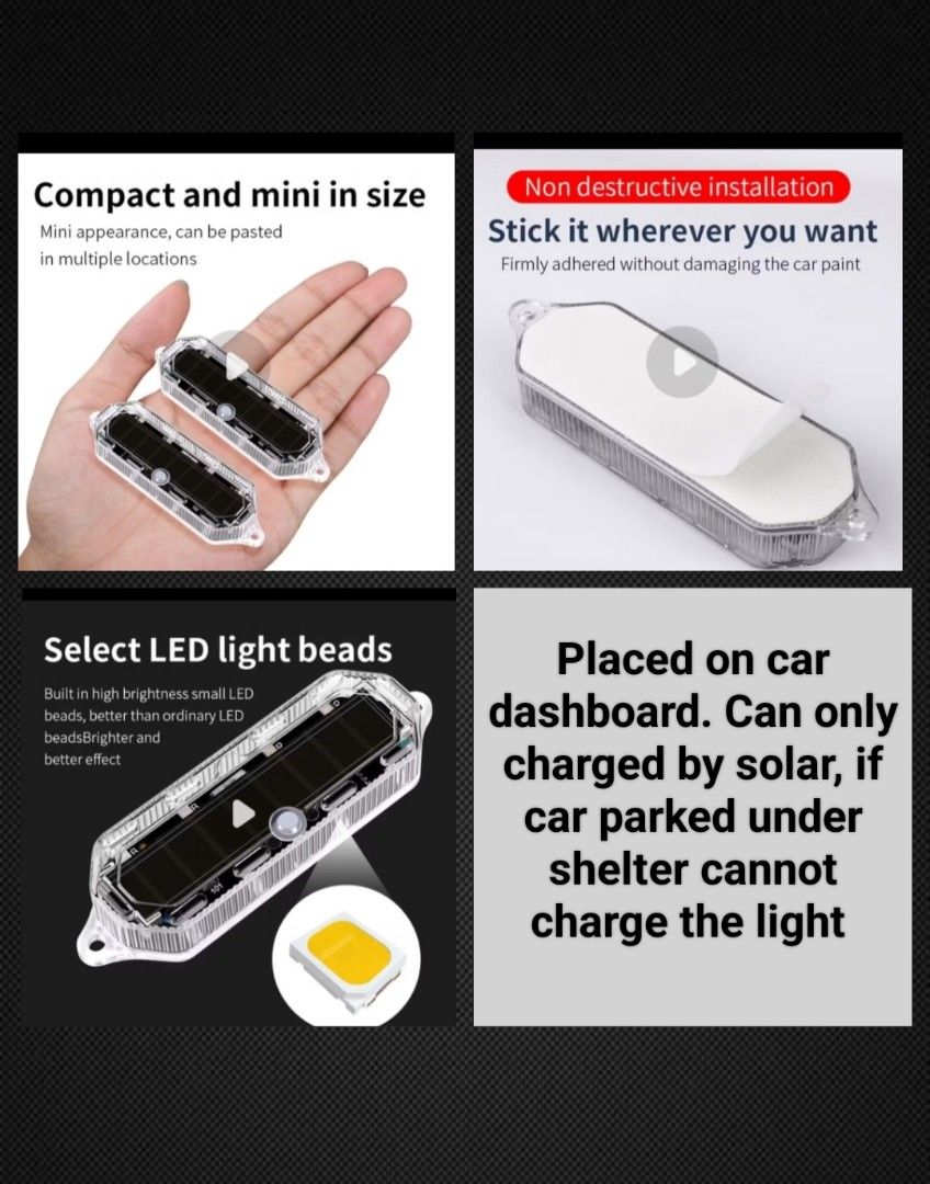 Anti theft LED warning light for car or bike motorcycle solar powered ...