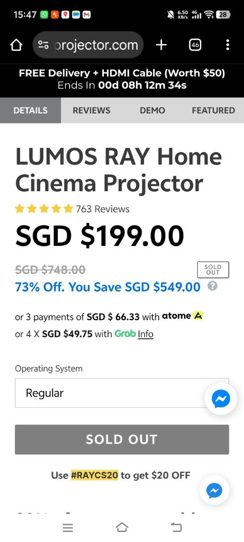 LUMOS RAY Home Cinema Projector, TV & Home Appliances, TV ...