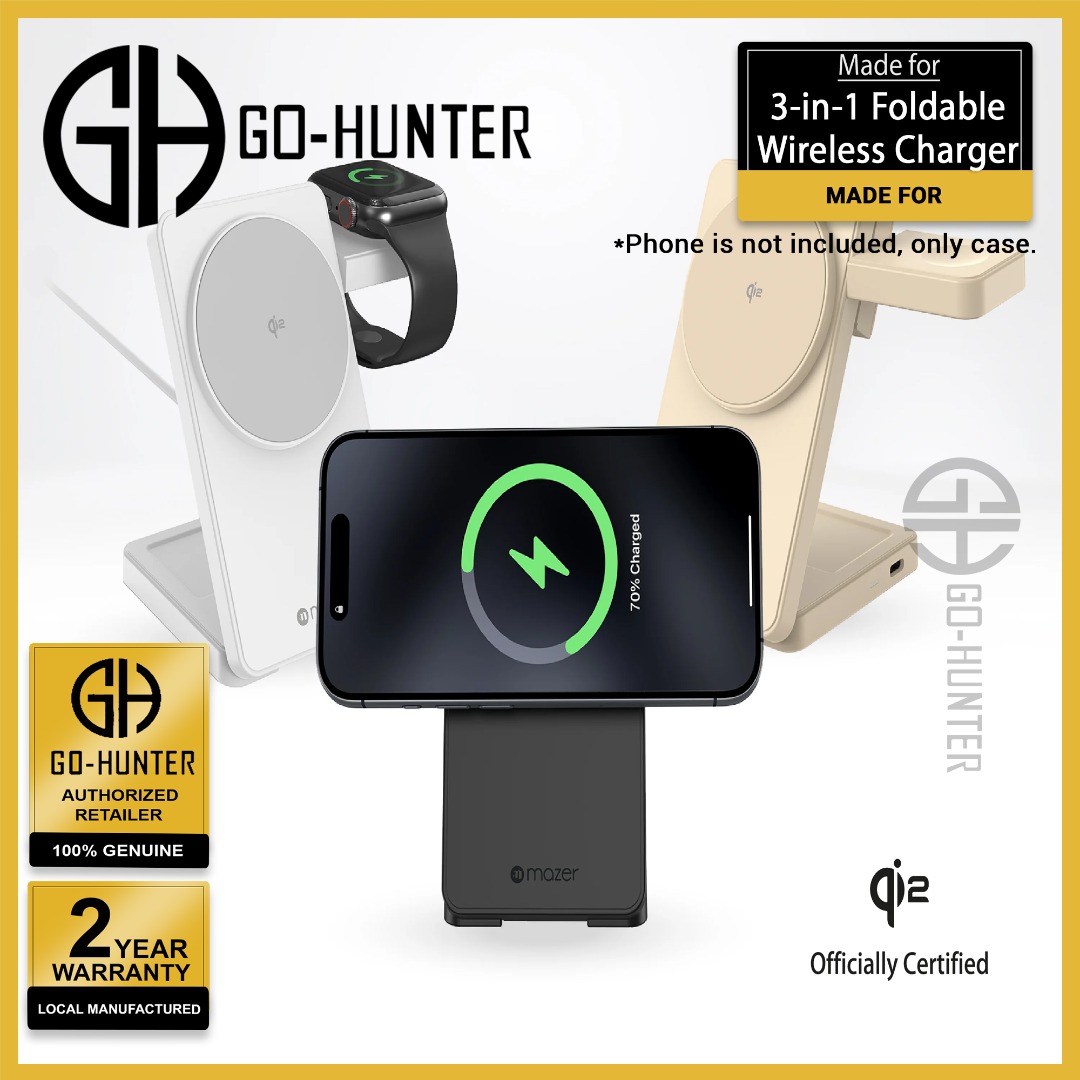 Mazer MagFold06 Qi2 Certified 15w Foldable 3-in-1 Wireless Charger ...