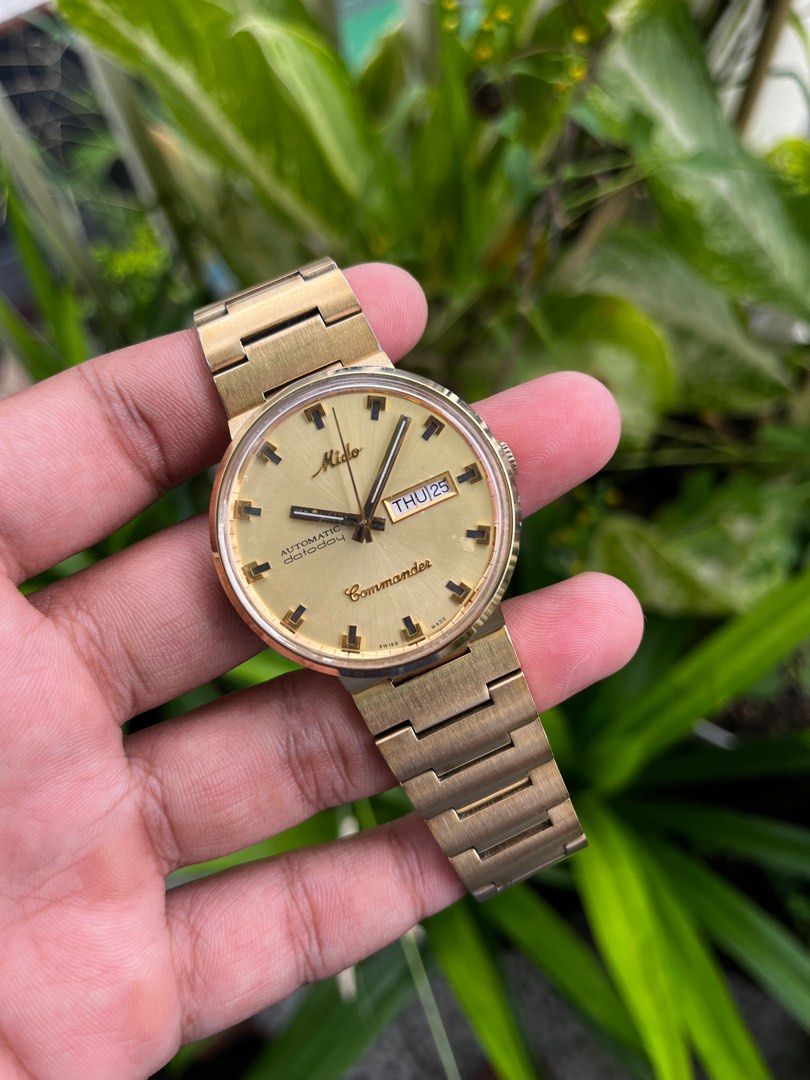 Mido Commander Aquadura Gold Color 8425 Big Size, Fesyen Pria, Jam ...