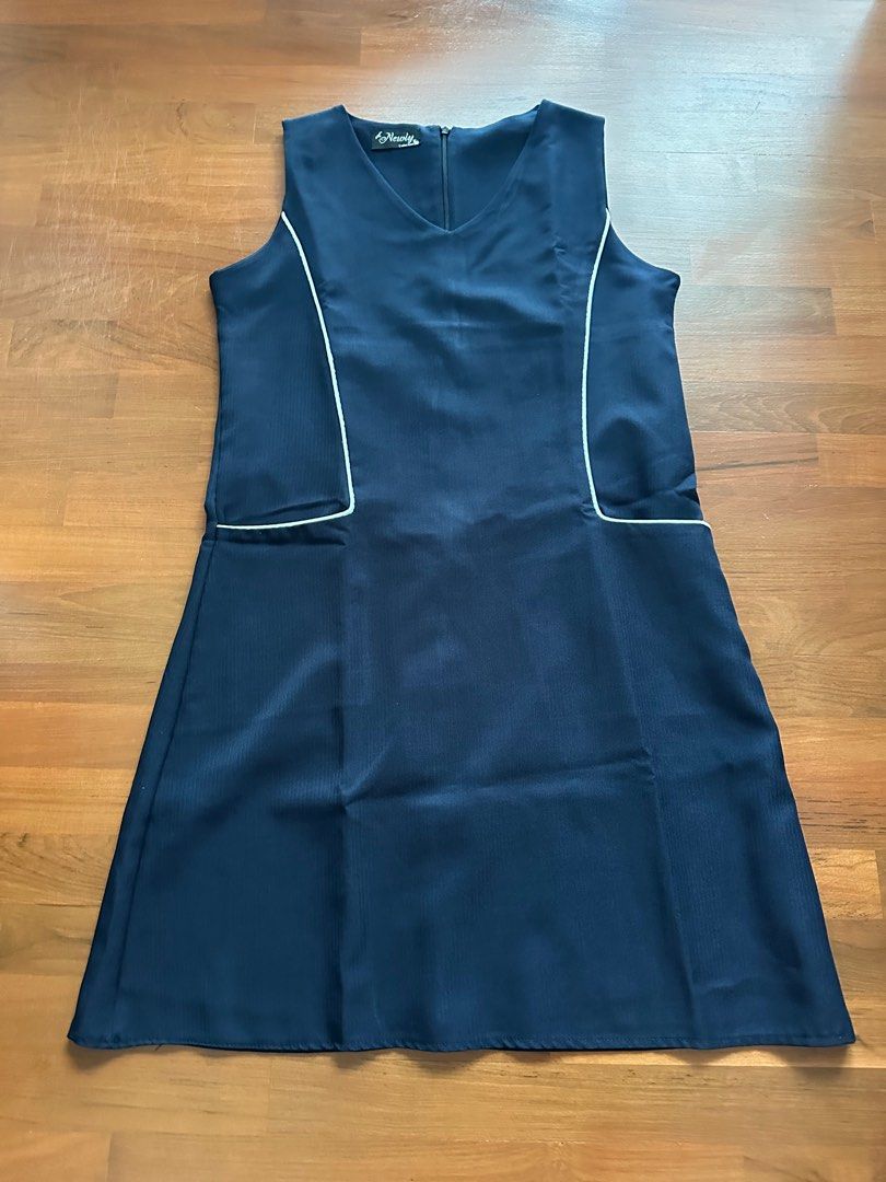 Navy Blue Dress with White Trim, Women's Fashion, Dresses & Sets ...