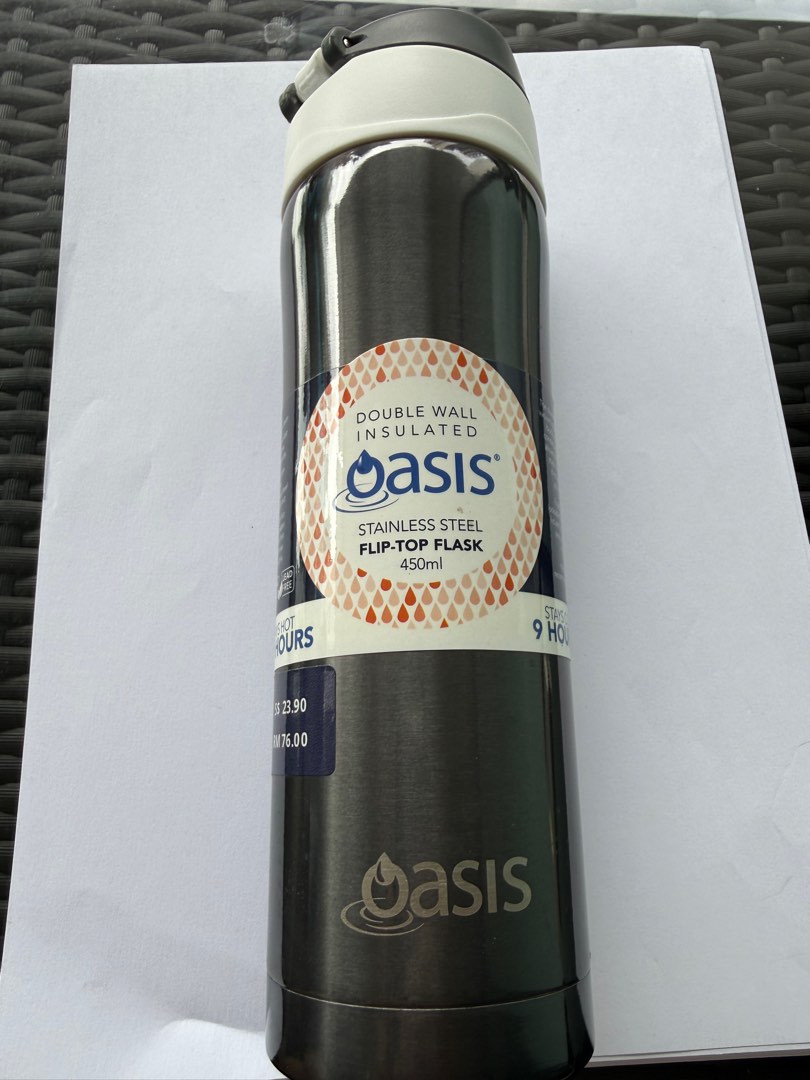 Oasis Stainless Steel Flip-Top Flask 450ml, Furniture & Home Living ...