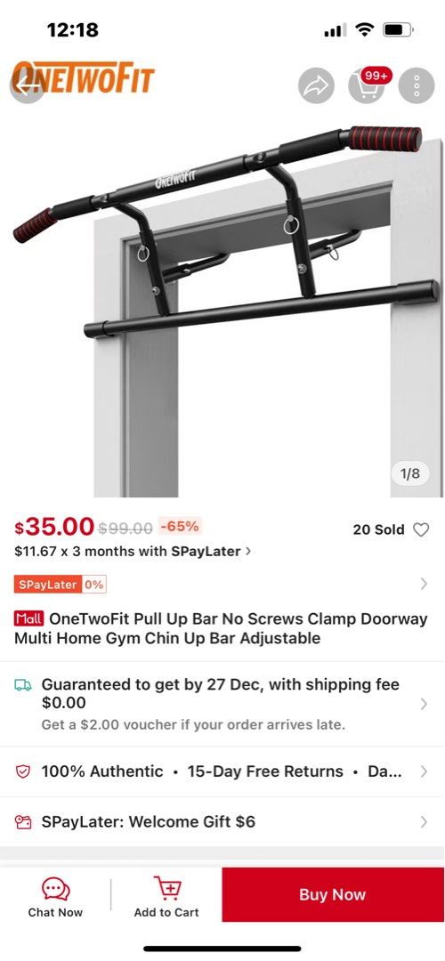 OneTwoFit Pull Up Bar - Doorway Home Gym, Sports Equipment, Exercise ...