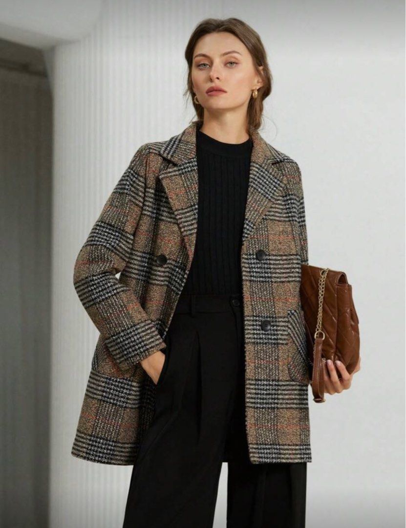Plaid Double-Breasted Coat, Women's Fashion, Coats, Jackets and ...