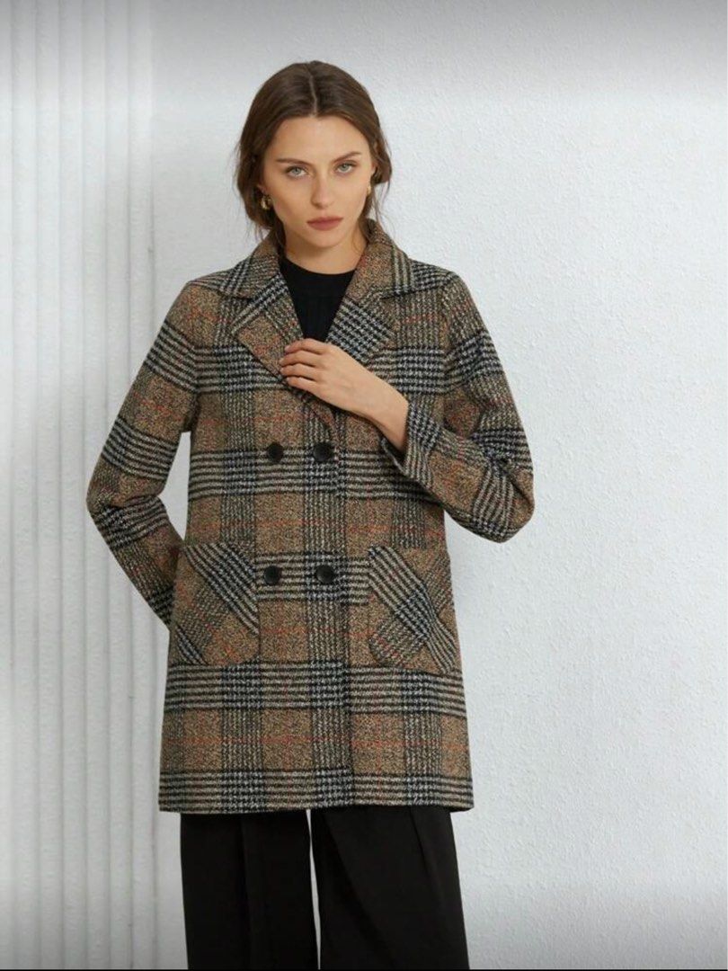 Plaid Double-Breasted Coat, Women's Fashion, Coats, Jackets and ...