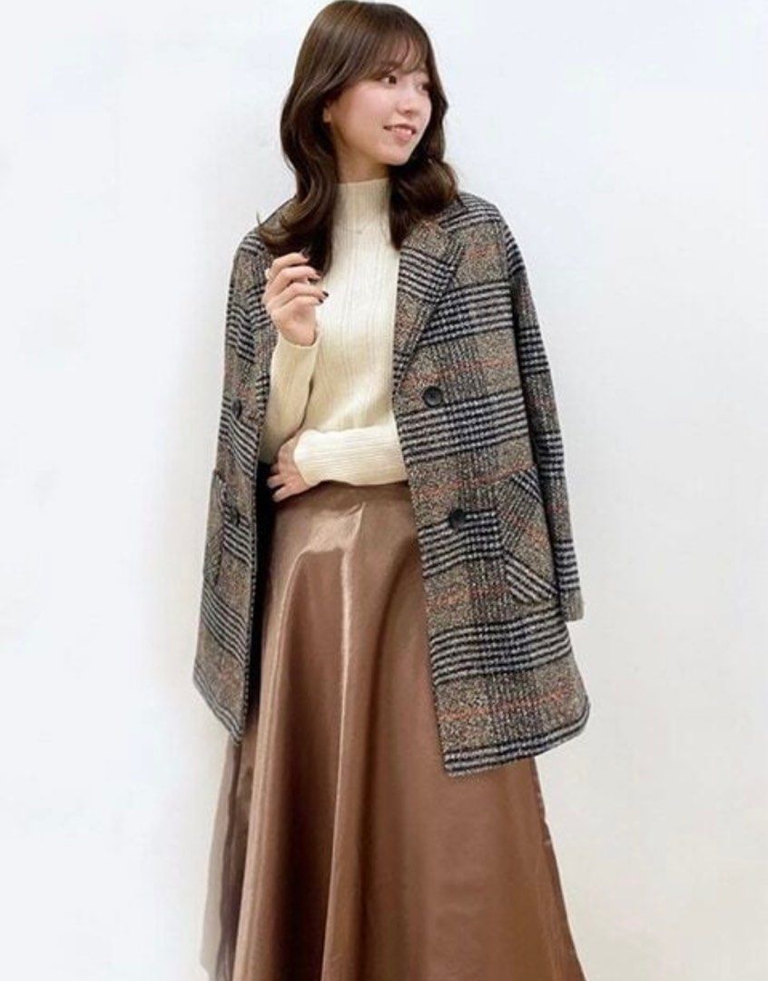 Plaid Double-Breasted Coat, Women's Fashion, Coats, Jackets and ...