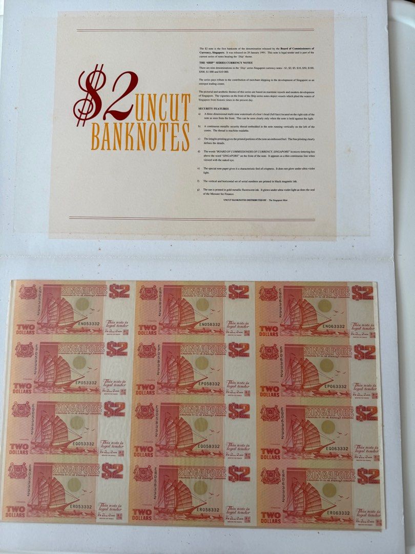 Rare uncut $2 Singapore bank notes, Hobbies & Toys, Memorabilia ...