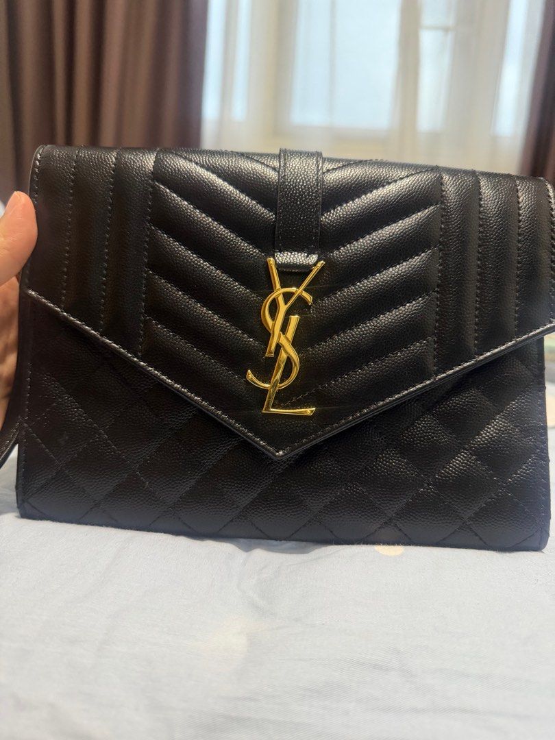 Saint Laurent Envelope Flap Pouch in Black, Luxury, Bags & Wallets on ...