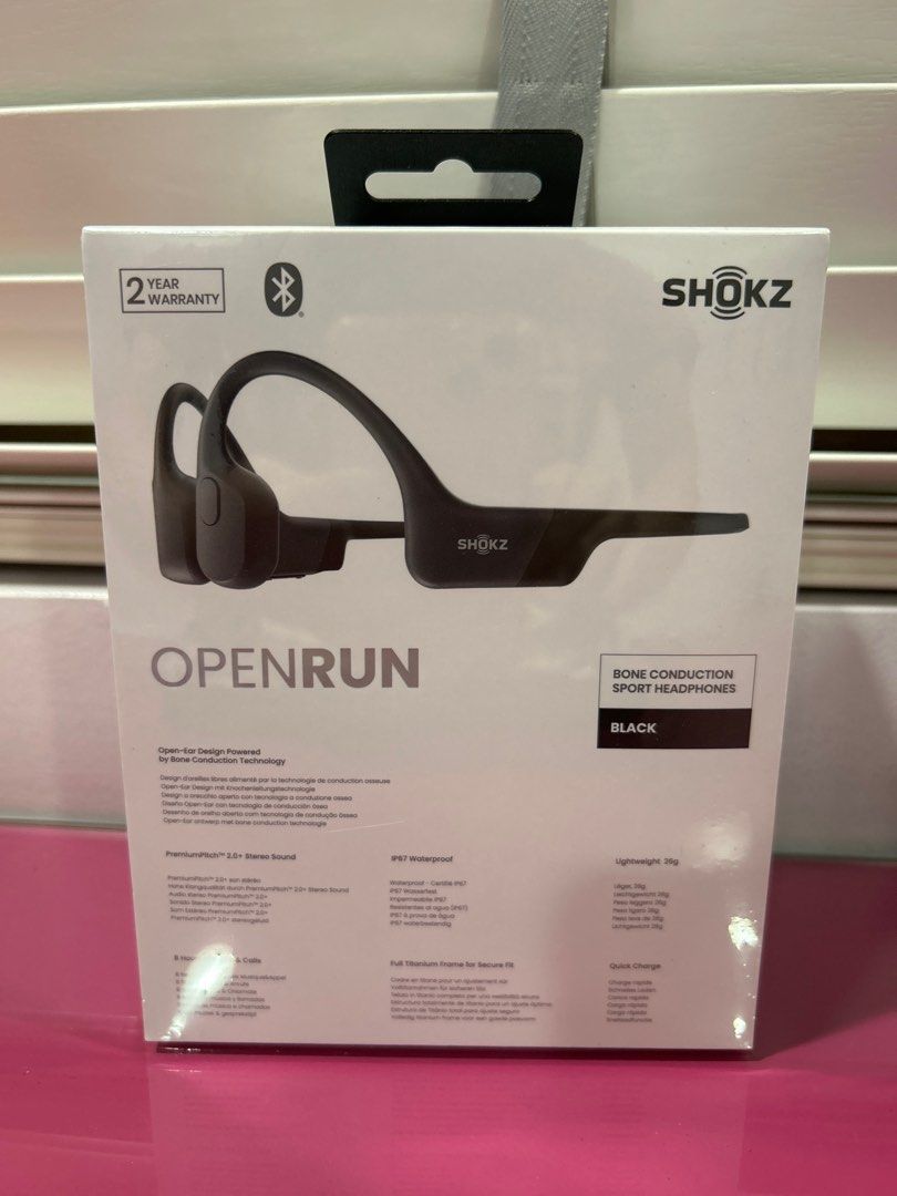 Shokz OpenRun Bone Conduction Sport Headphones (Black), Audio ...