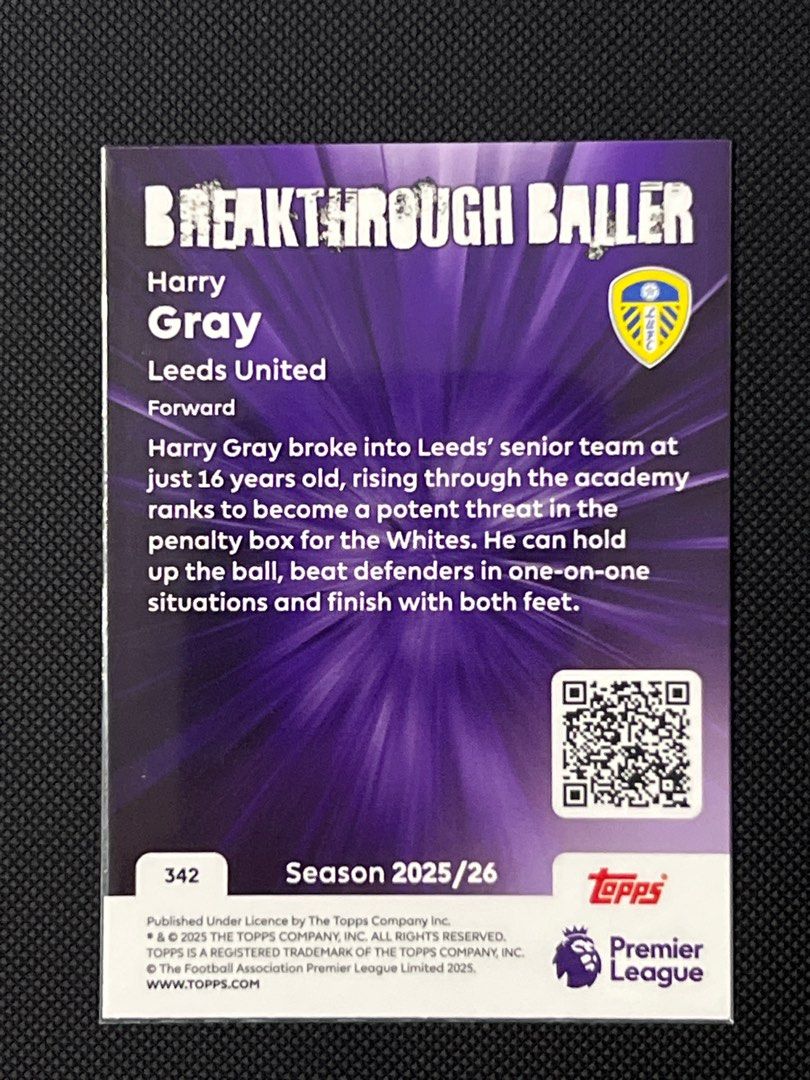 Topps 2026 Premier League Breakthrough Baller Harry Gray, Hobbies ...