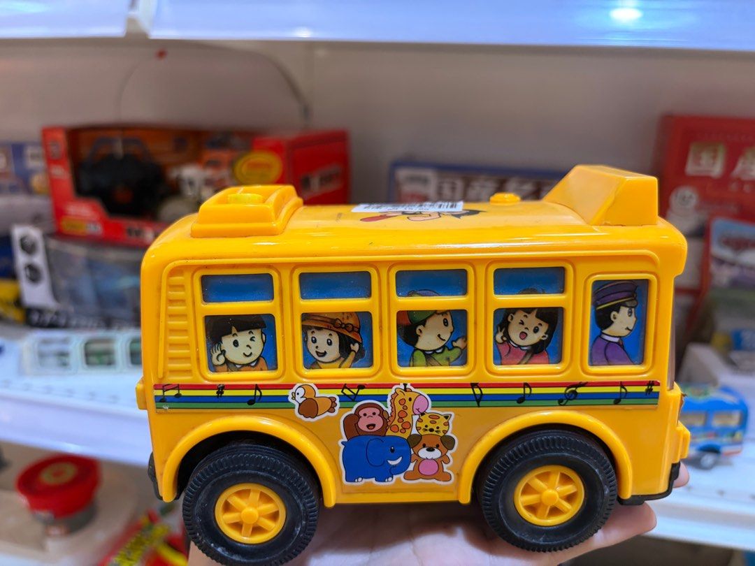 Vintage Yellow Toy Bus with Cartoon Characters, Hobbies & Toys, Toys ...
