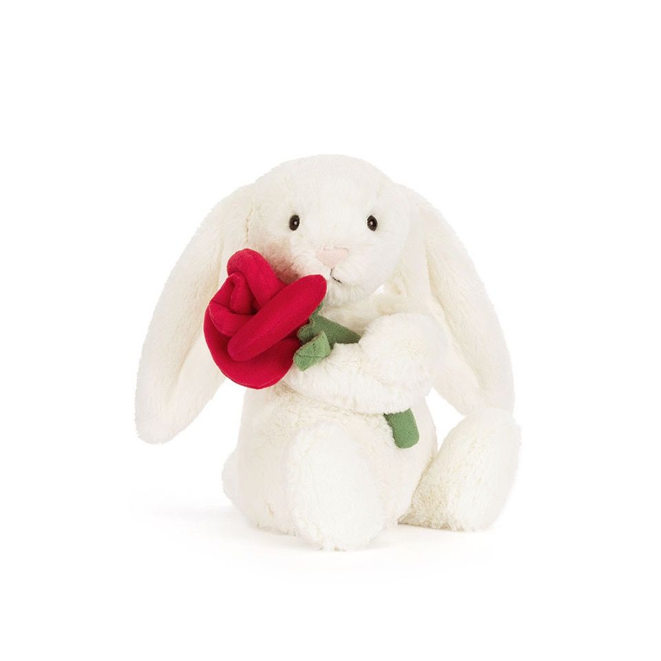 [100% authentic] Jellycat Cream Bunny With Rose - Valentine's Day 2026 ...