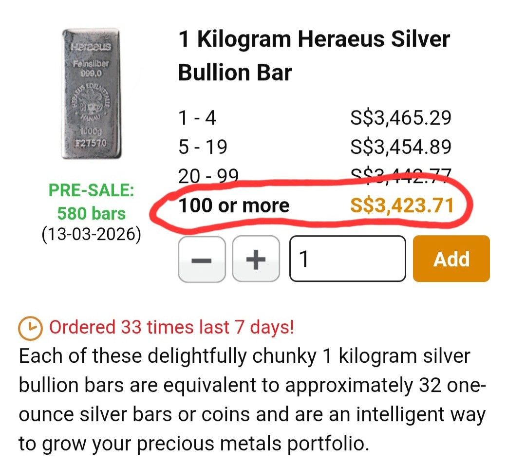 1 Kilogram Heraeus Silver Bullion Bar, Hobbies & Toys, Memorabilia ...