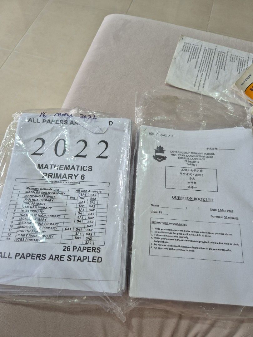 2022 Primary 6 Mathematics and chinese top schools Papers, Hobbies ...