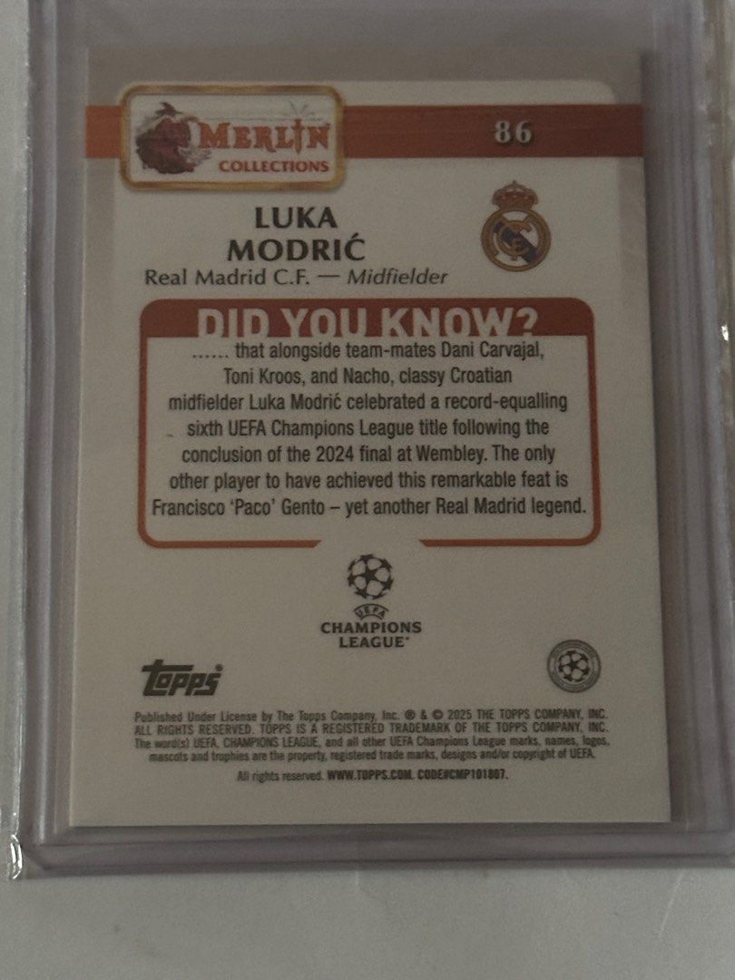 2024/25 Topps Merlin Chrome Luka Modric /250 Real Madrid, Hobbies ...