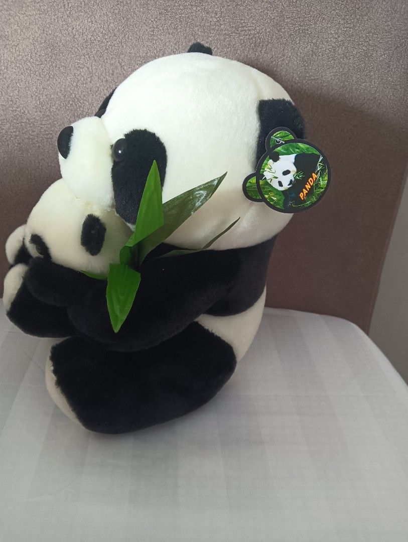 28 cm Panda Plush Toy with Baby, Hobbies & Toys, Toys & Games on Carousell