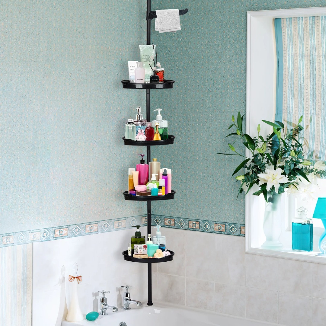4-Layer Telescopic Corner Storage Rack Bathroom Shampoo and Shower Gel ...
