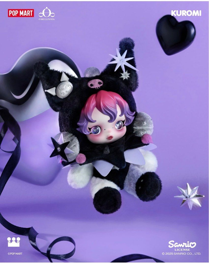 Authentic popmart skullpanda x kuromi vinyl face plush doll soft toy ...
