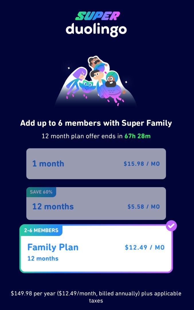 Duolingo Super Family Plan - 12 Months, Computers & Tech, Parts ...