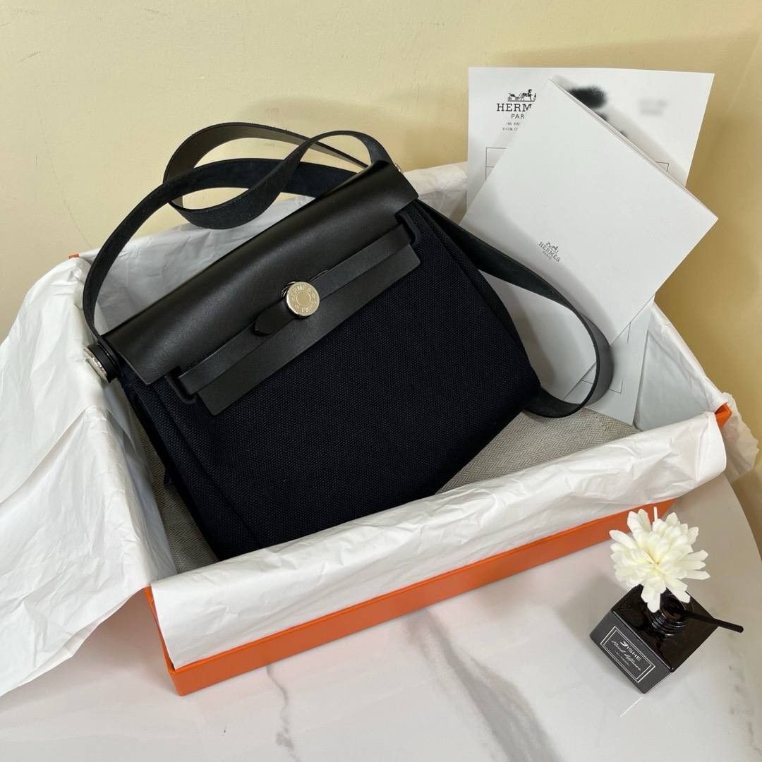 Hermes Mini Herbag in Black Noir PHW Full set with receipt, Luxury ...